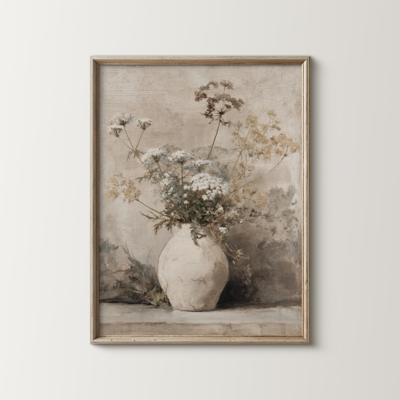 Impresión de bodegón floral primaveral, flores silvestres secas en ...