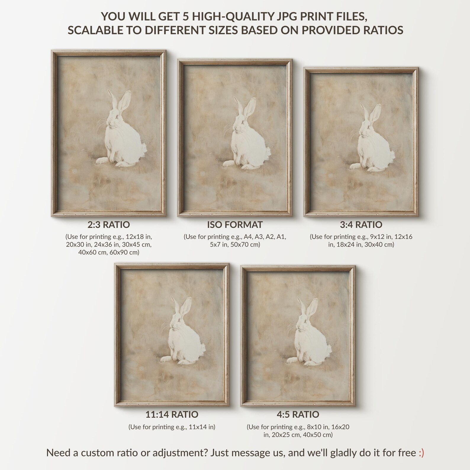 Muted Rabbit Oil Painting: Printable Wall Art, Digital Download, Modern ...