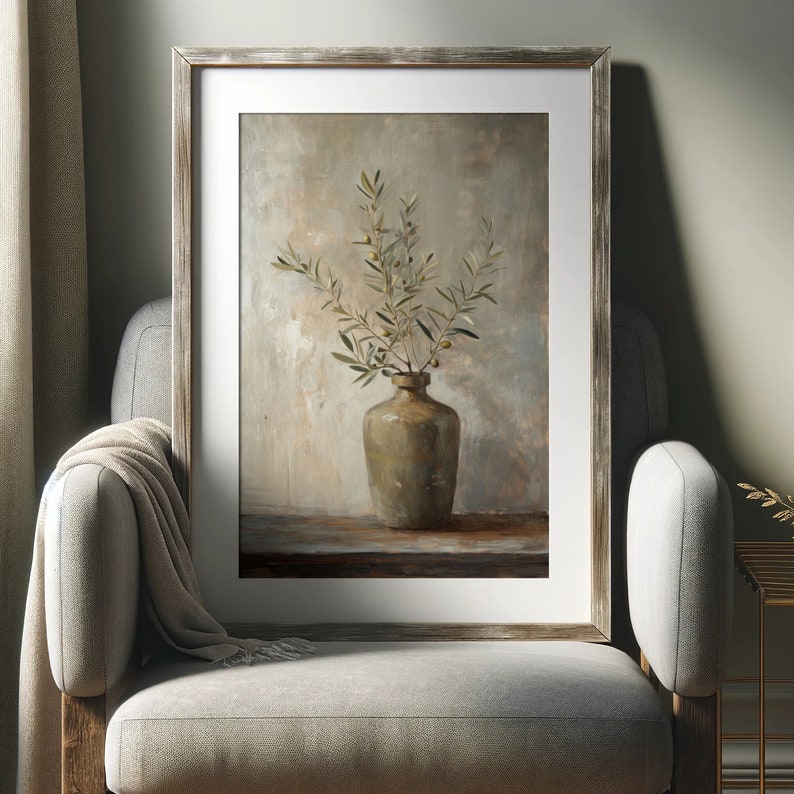 Printable Olive Branch Art - Vintage Modern Still Life for Wall Decor ...