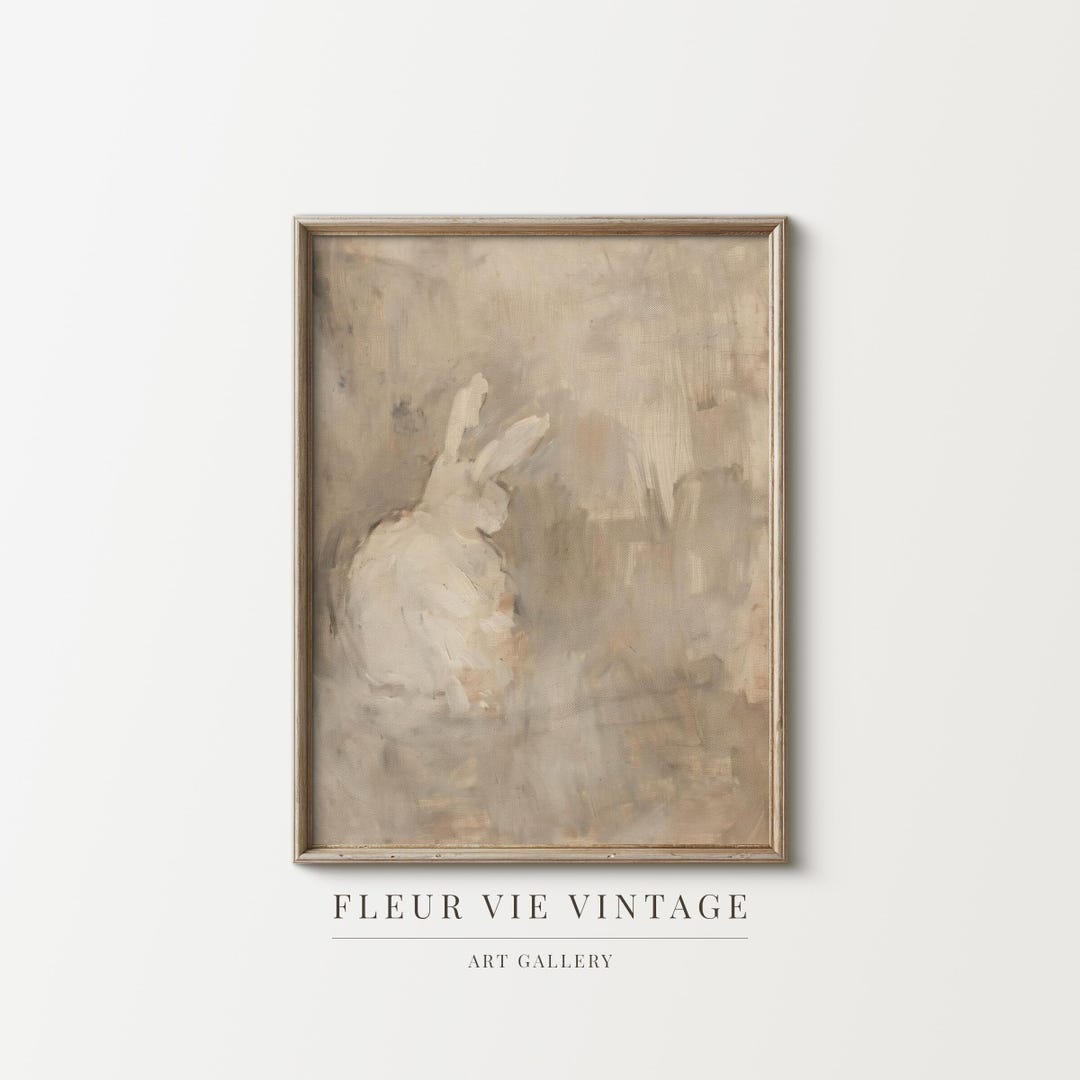 Rustic Rabbit Oil Painting Printable Wall Art: Muted Tones Animal ...