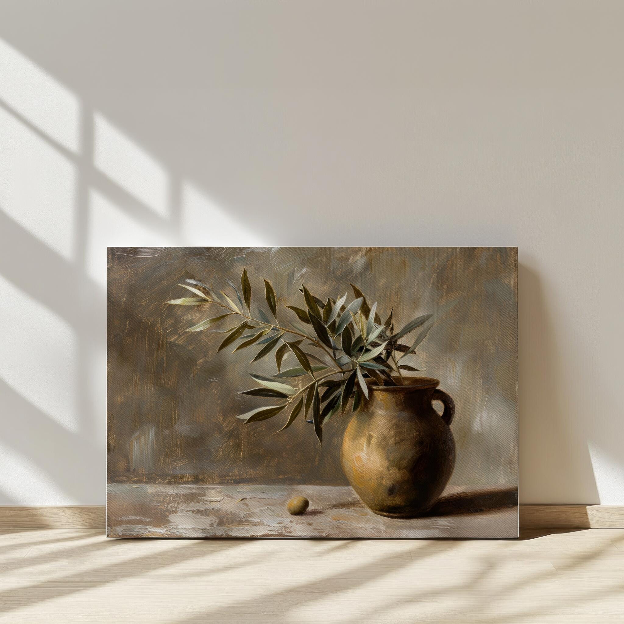 Vintage Olive Branch Painting: Modern Still Life Printable Wall Art ...