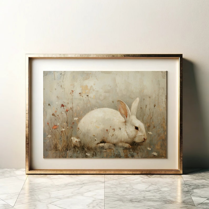Rabbit Oil Painting PRINTABLE Wall Art Vintage Easter Rabbit Muted ...