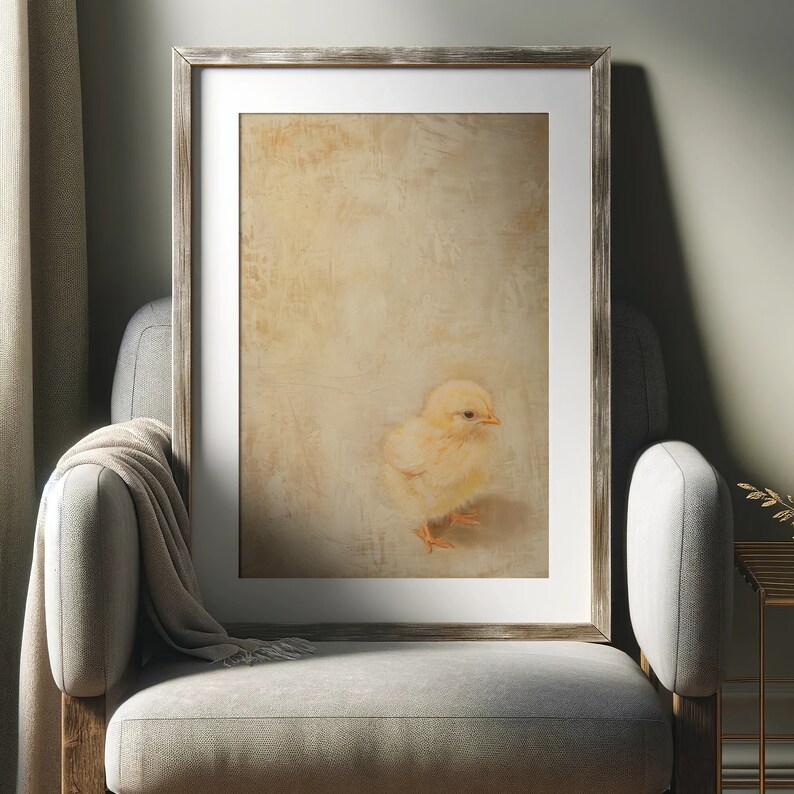 Chick Painting PRINTABLE Wall Art Vintage Easter Chick Muted Colors - Etsy