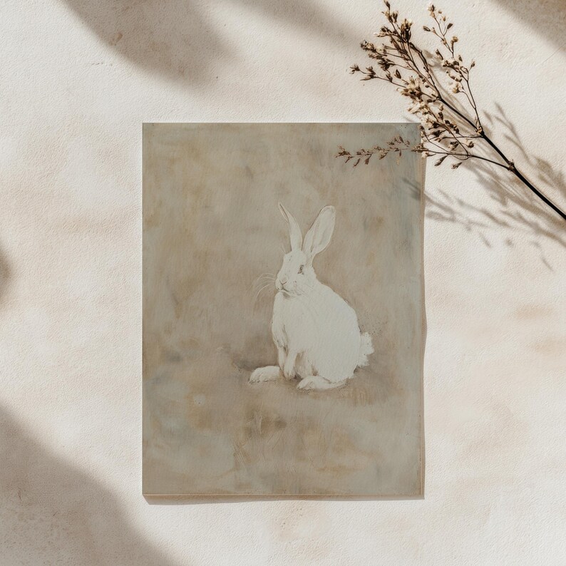 Muted Rabbit Oil Painting: Printable Wall Art, Digital Download, Modern ...