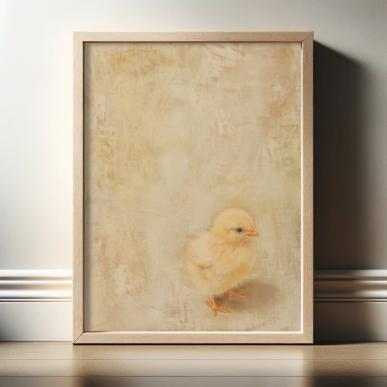 Chick Painting PRINTABLE Wall Art Vintage Easter Chick Muted Colors - Etsy