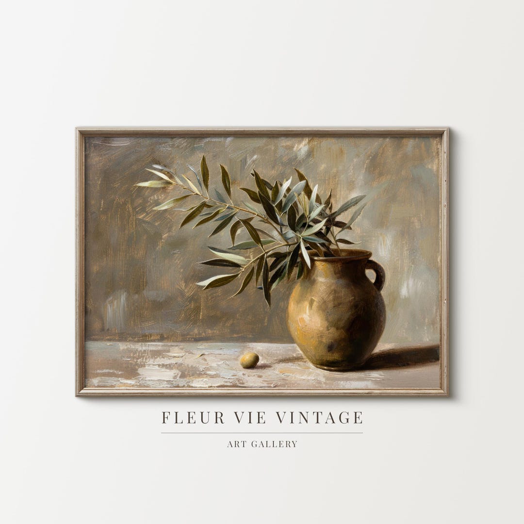 Vintage Olive Branch Painting: Modern Still Life Printable Wall Art ...