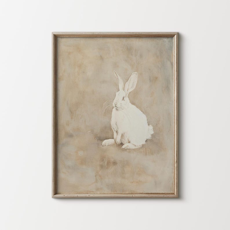 Muted Rabbit Oil Painting: Printable Wall Art, Digital Download, Modern ...