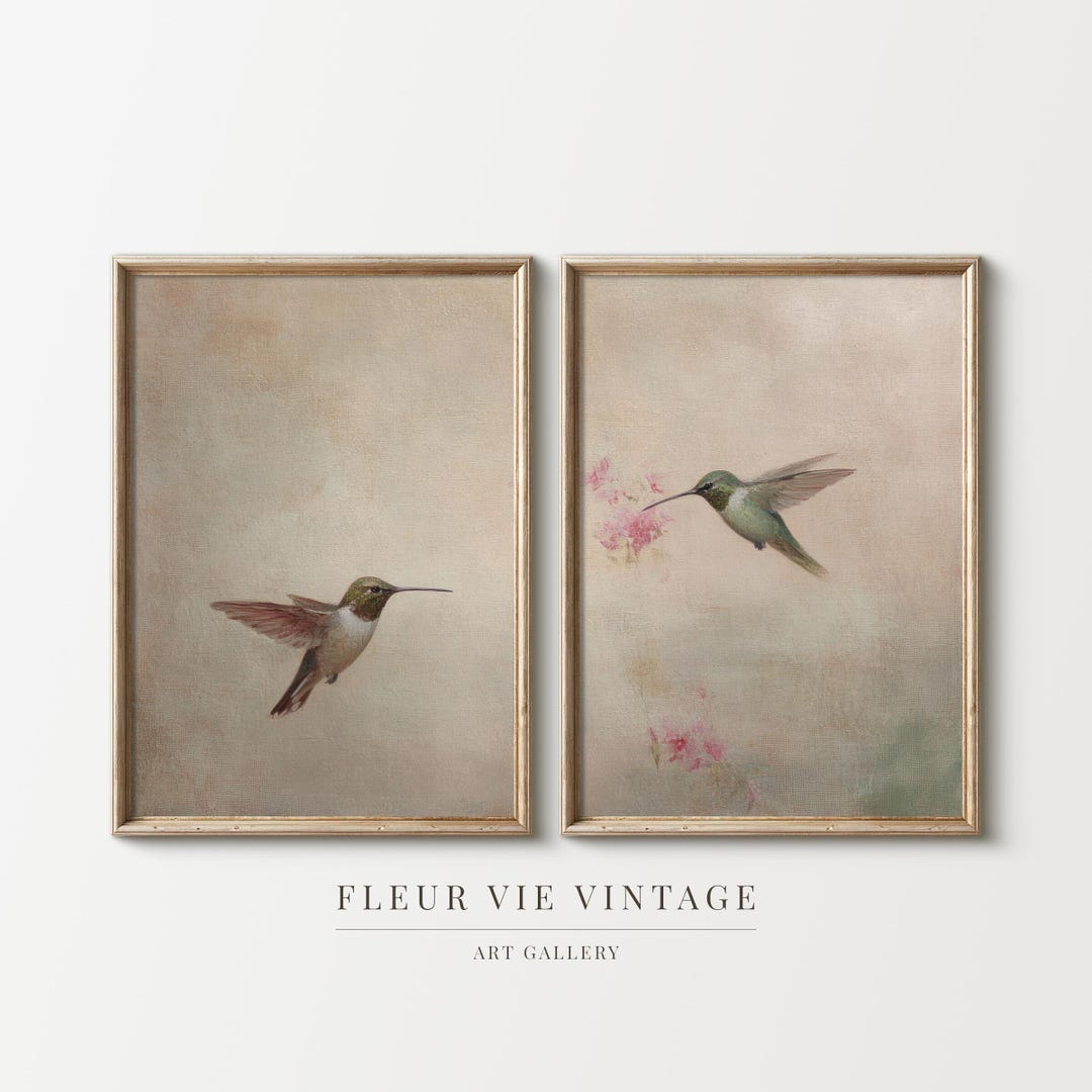 Hummingbird Paintings Set of 2 Wall Art: Printable Birds Art Digital ...