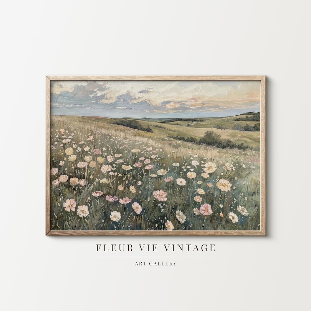 Muted Spring Wildflower Meadow Landscape Printable Wall Art - Digital ...