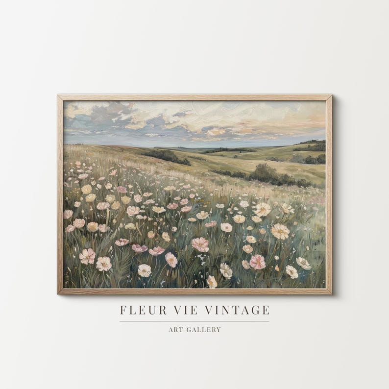 Muted Spring Wildflower Meadow Landscape Printable Wall Art - Digital ...