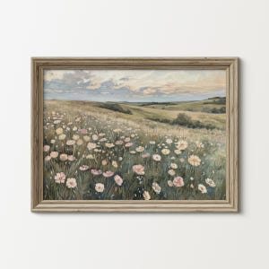 Muted Spring Wildflower Meadow Landscape Printable Wall Art - Digital ...