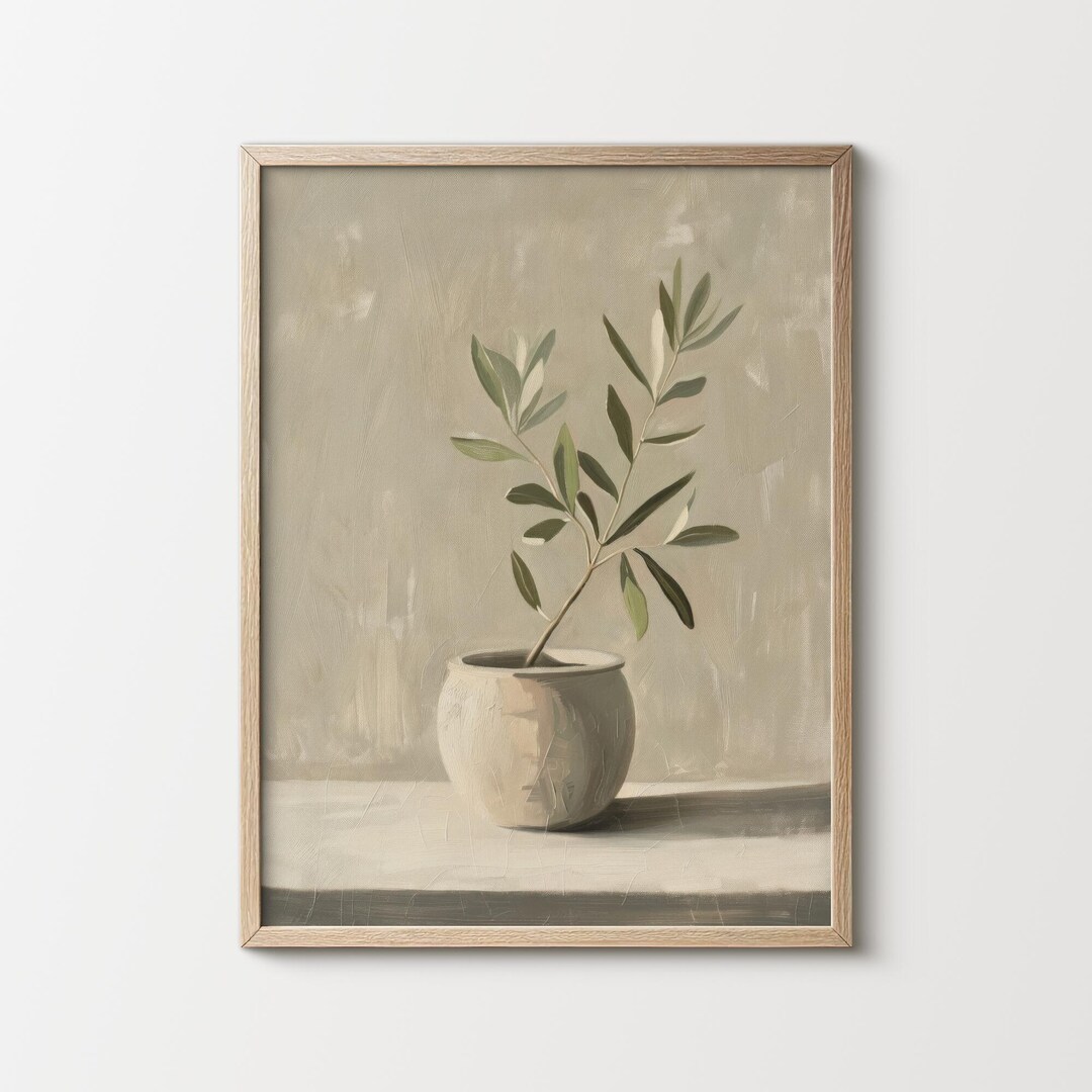 Elegant Olive Branch Painting: Modern Still Life Printable Wall Art ...