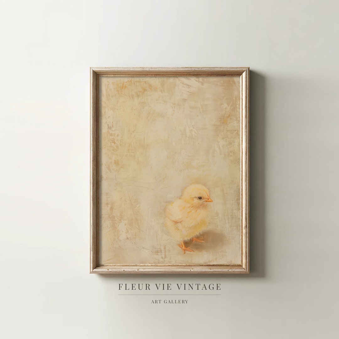 Chick Painting PRINTABLE Wall Art Vintage Easter Chick Muted Colors - Etsy
