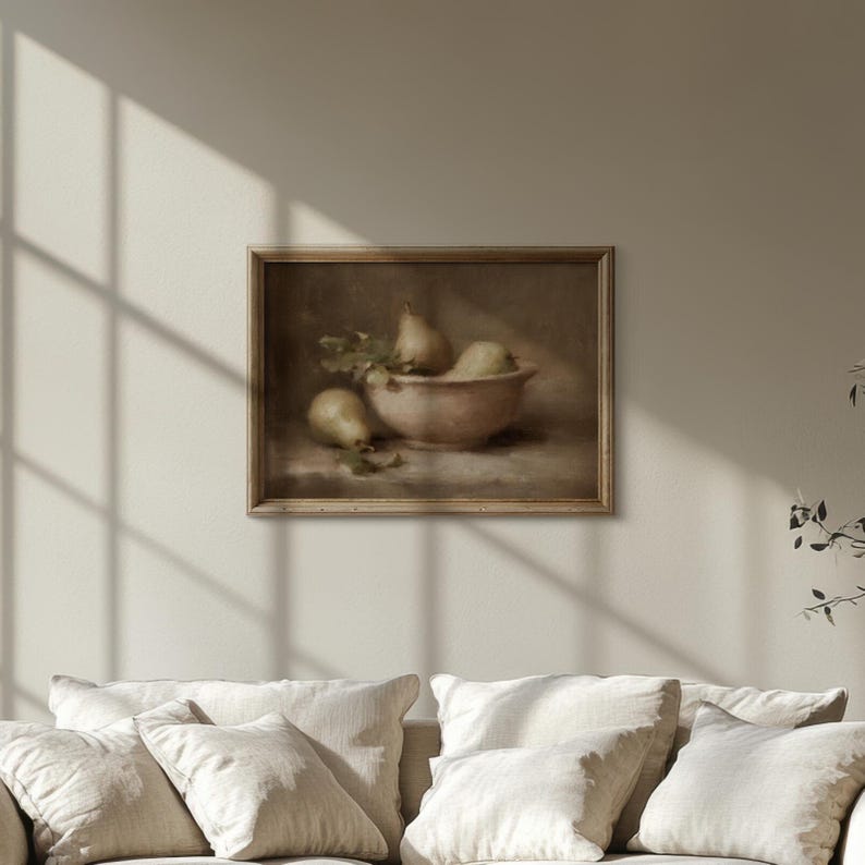 Vintage Pear Still Life Oil Painting Print, Rustic Kitchen Art (digital ...
