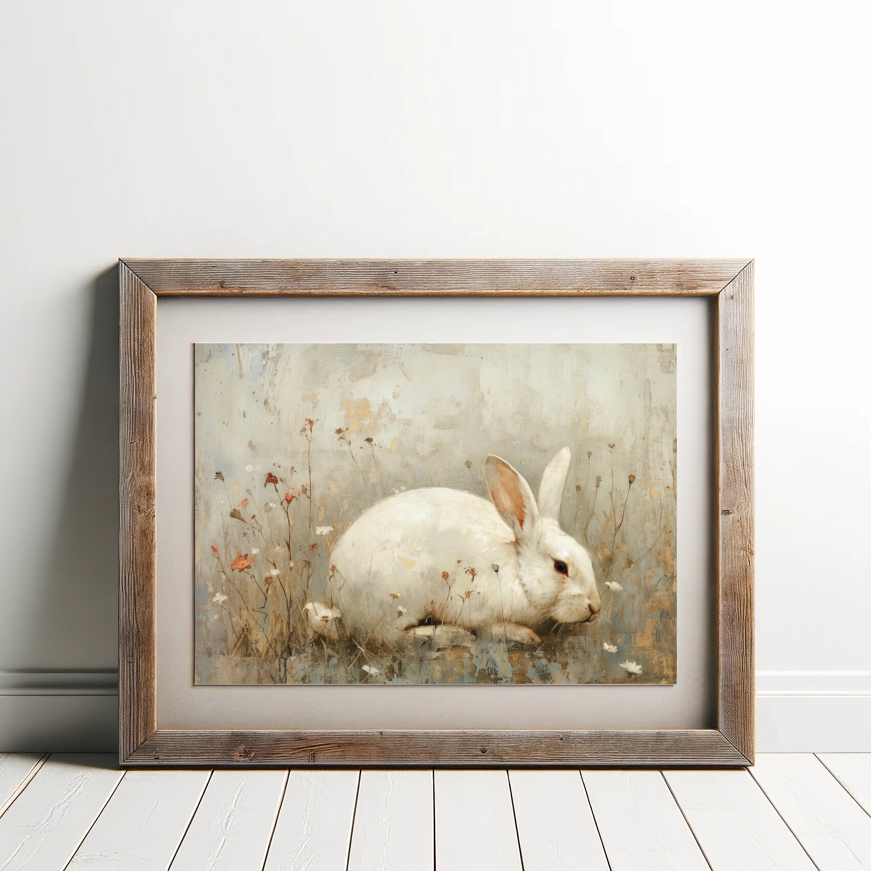 Rabbit Oil Painting PRINTABLE Wall Art Vintage Easter Rabbit Muted ...