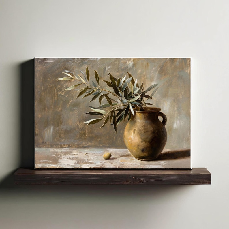 Vintage Olive Branch Painting: Modern Still Life Printable Wall Art ...