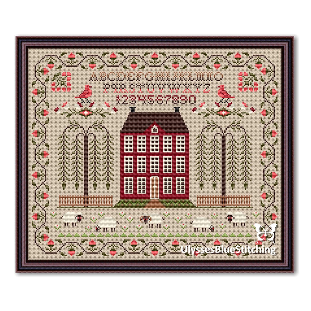 Cross Stitch Vintage Alphabet Sampler, House Pattern PDF, Sampler ...