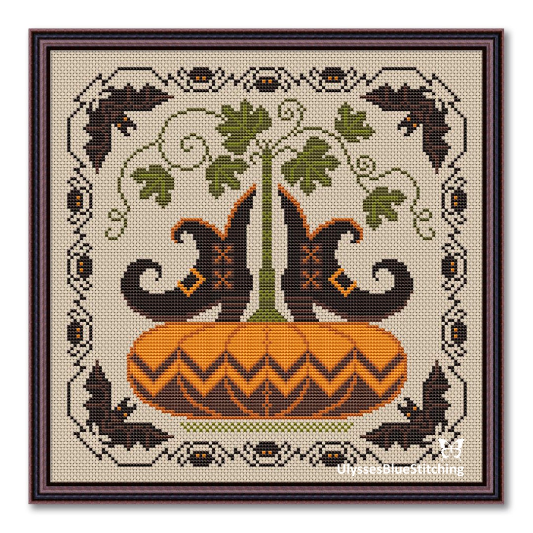 Cross Stitch Witch Boots Sampler, Halloween Pattern PDF, Primitive ...