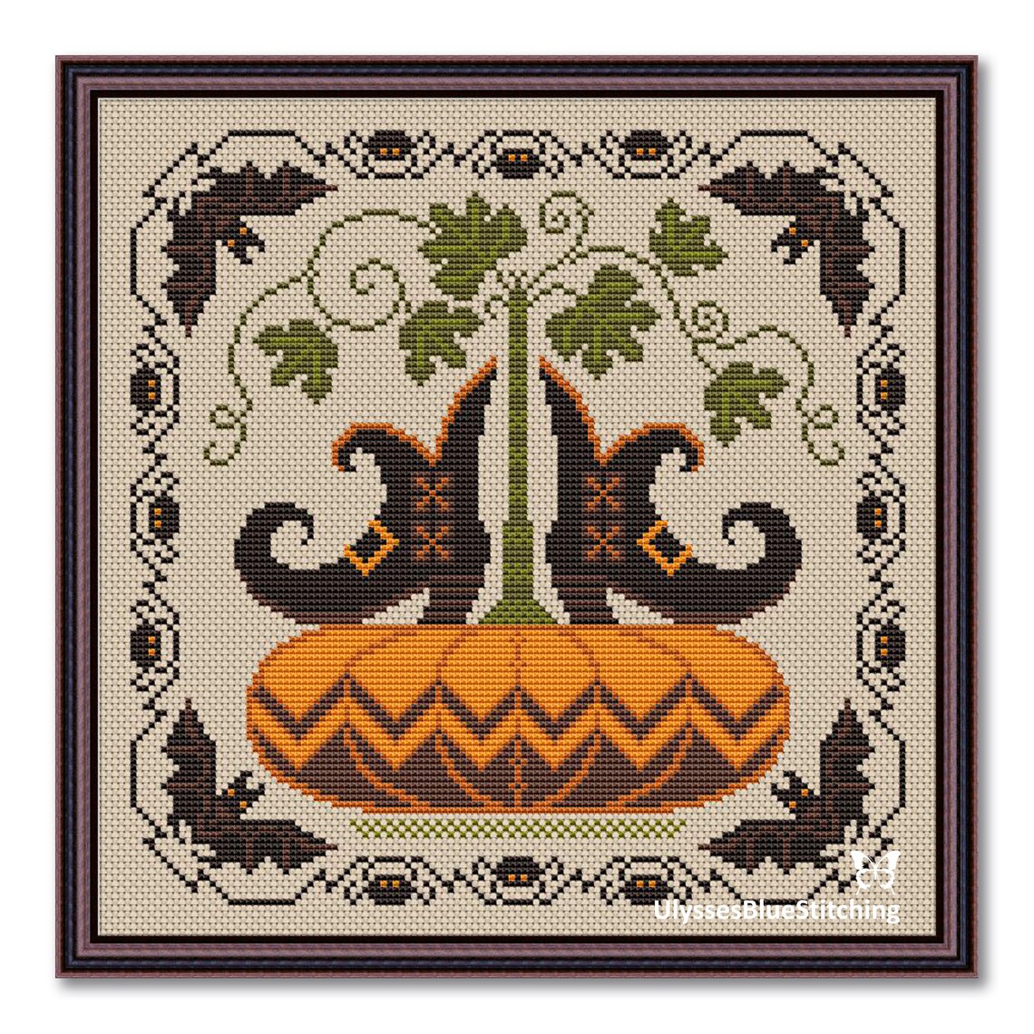 Cross Stitch Witch Boots Sampler, Halloween Pattern PDF, Primitive ...