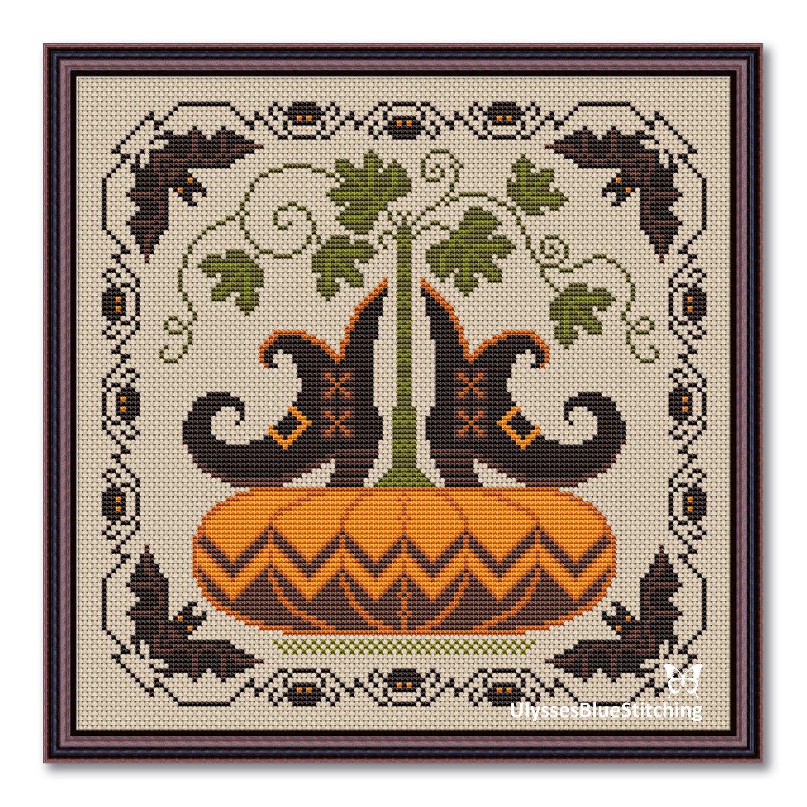 Cross Stitch Witch Boots Sampler, Halloween Pattern PDF, Primitive ...