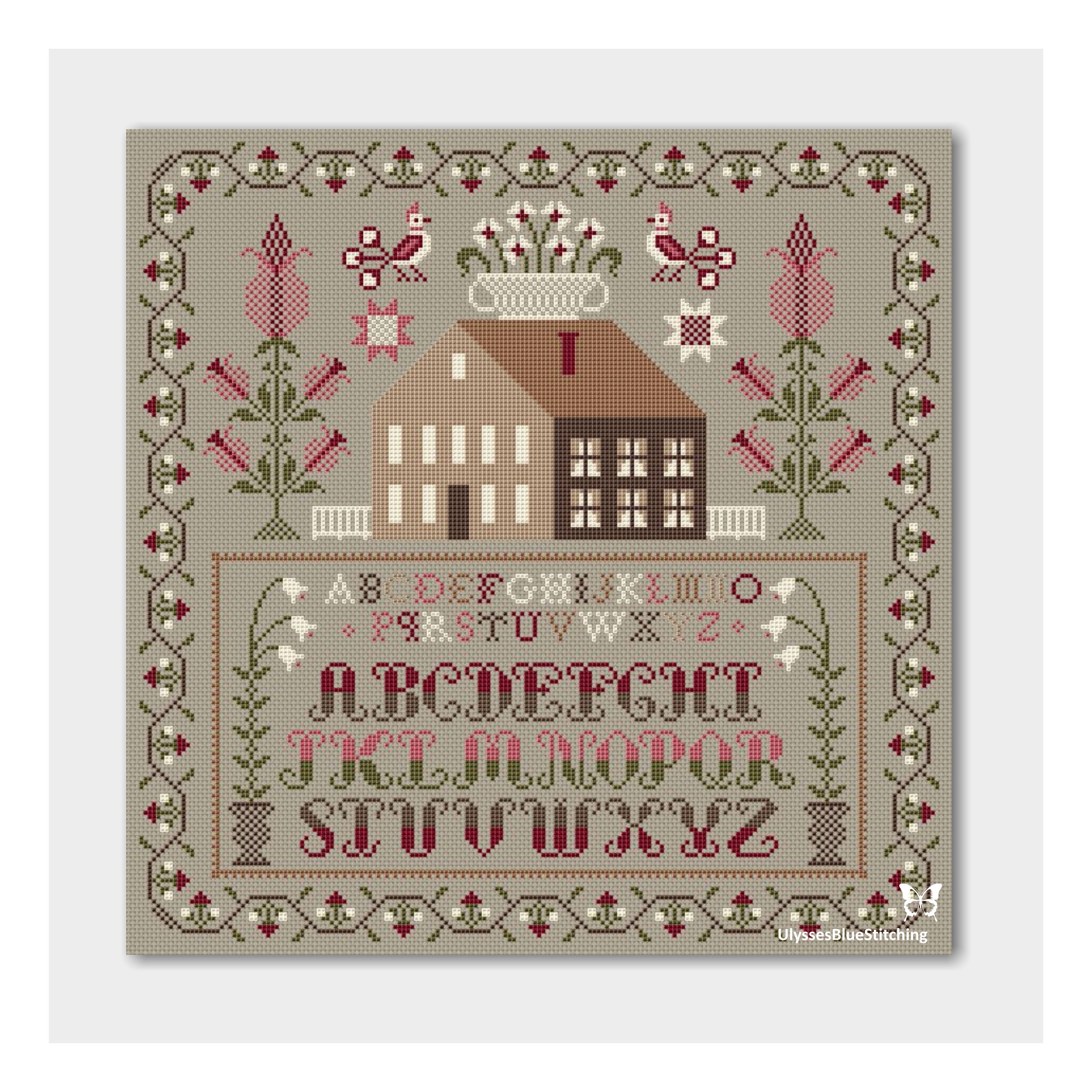Cross Stitch Sampler House and Alphabet, House Pattern PDF, Sampler ...