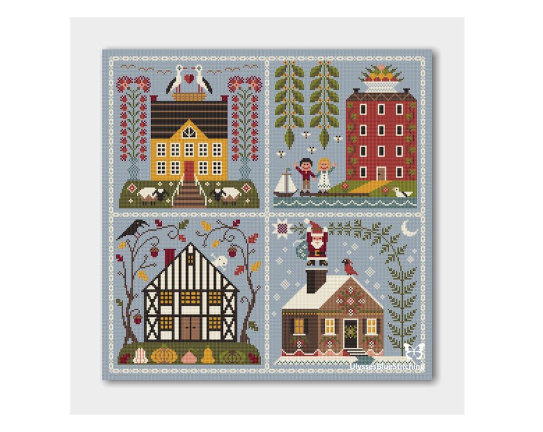 Cross Stitch Four Seasons Sampler, House Seasons Pattern PDF, Sampler ...
