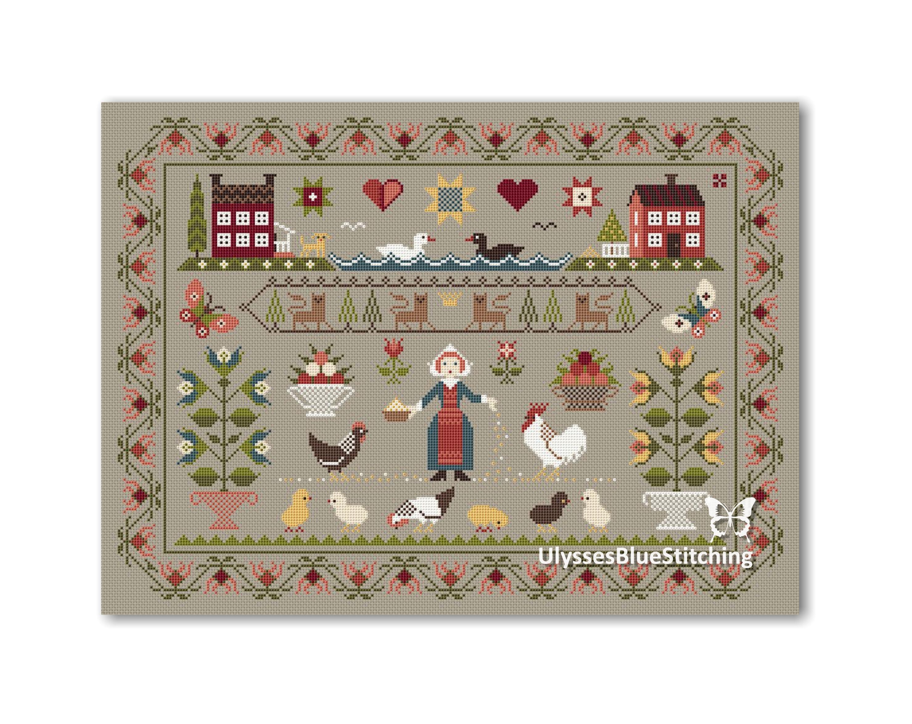 House and Farm Cross Stitch Pattern: Summer Chicken Sampler (PDF) - Etsy