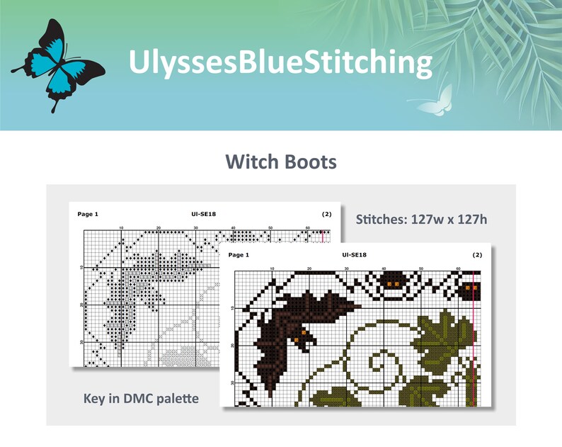 Cross Stitch Witch Boots Sampler, Halloween Pattern PDF, Primitive ...