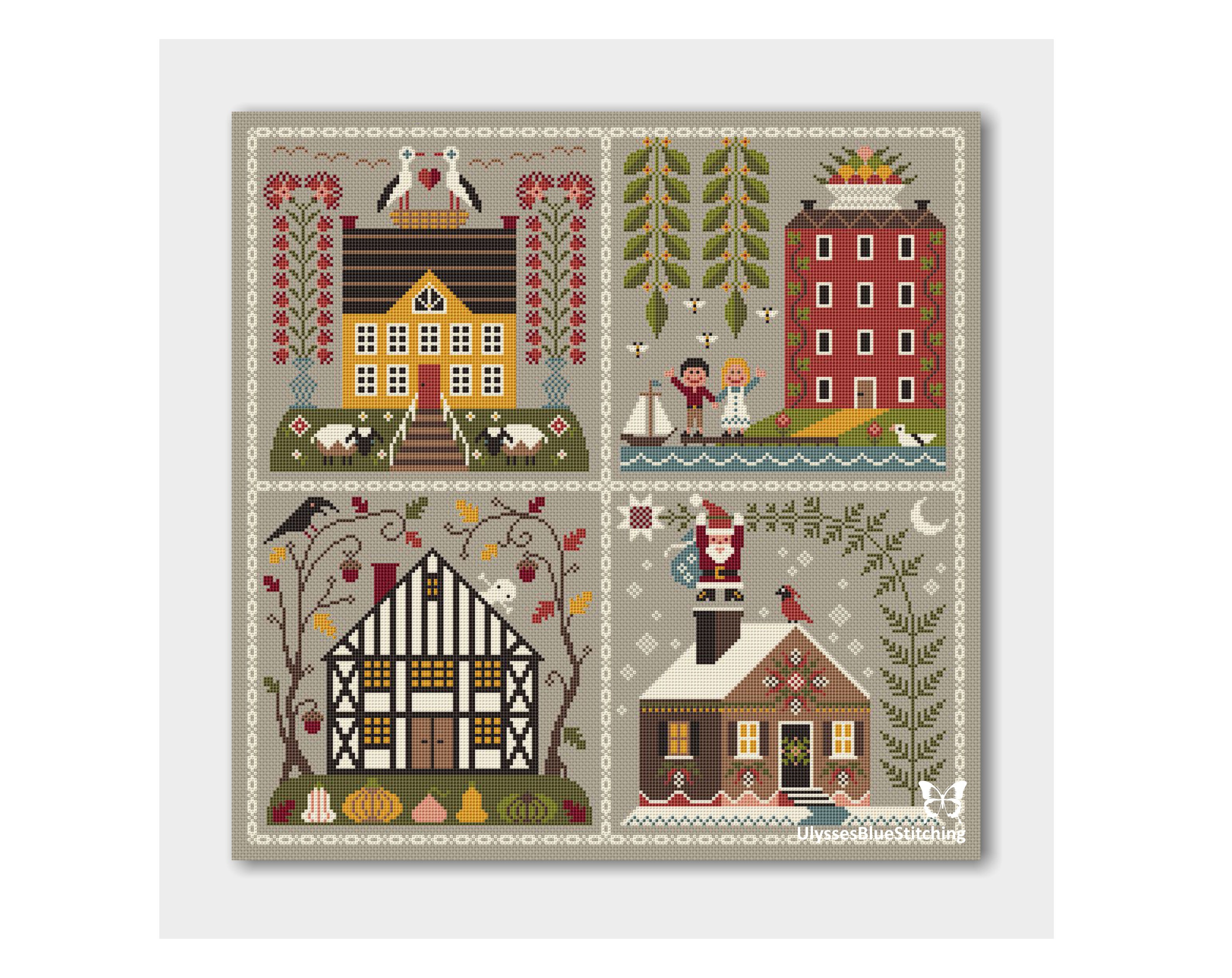Cross Stitch Four Seasons Sampler, House Seasons Pattern PDF, Sampler ...
