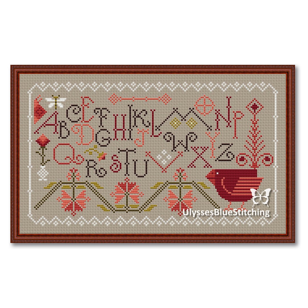 Alphabet Bird Cross Stitch Sampler Pattern: Primitive Letters (PDF ...