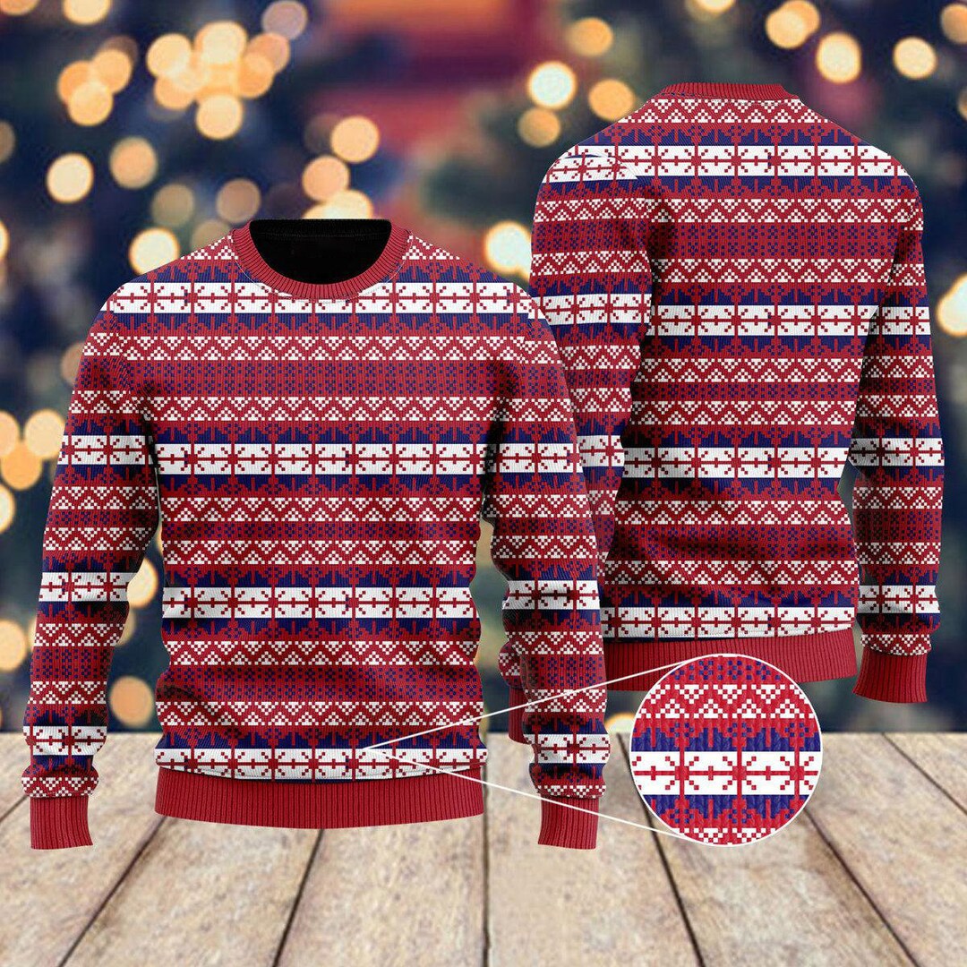 Red Fancy Xmas Pattern Ugly Christmas Sweater Unisex Hoodie - Etsy