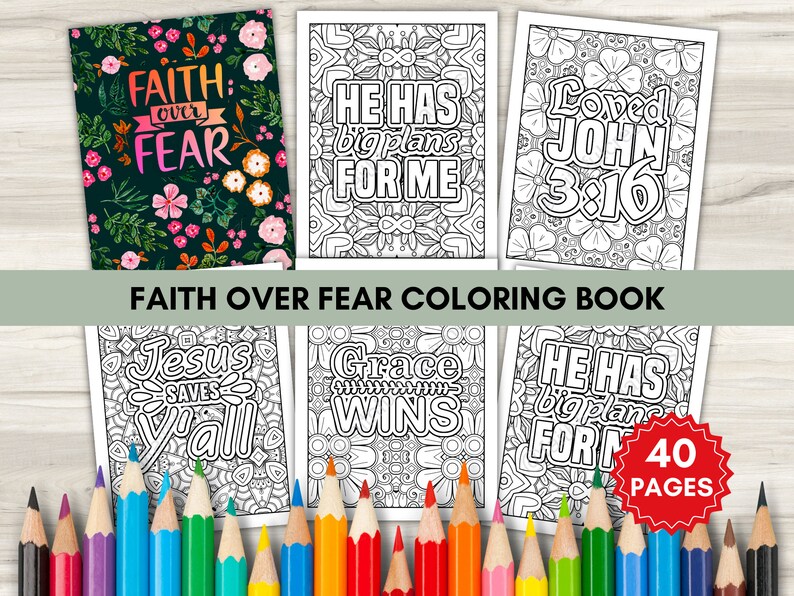 Faith Over Fear Christian Coloring Pages for Adults Printable Flowers ...