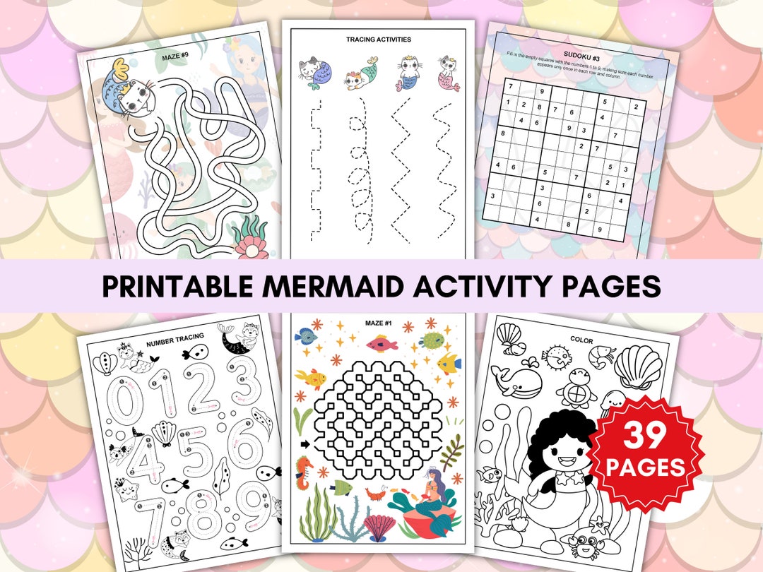 Mermaid Activity Book for Kids Printable Puzzle Games Worksheets ...