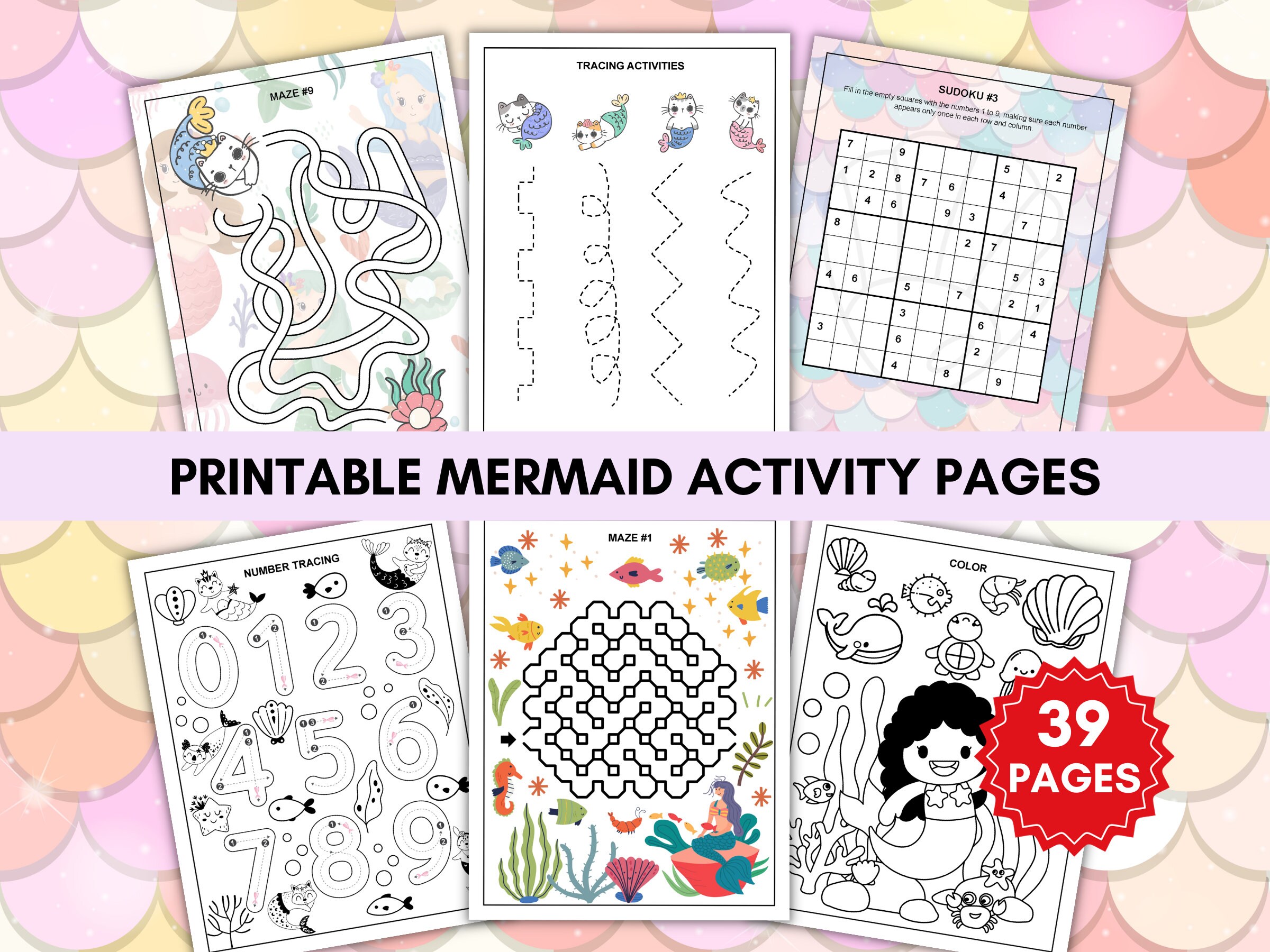 Mermaid Activity Book for Kids Printable Puzzle Games Worksheets ...