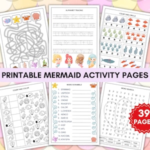 Mermaid Activity Book for Kids Printable Puzzle Games Worksheets ...