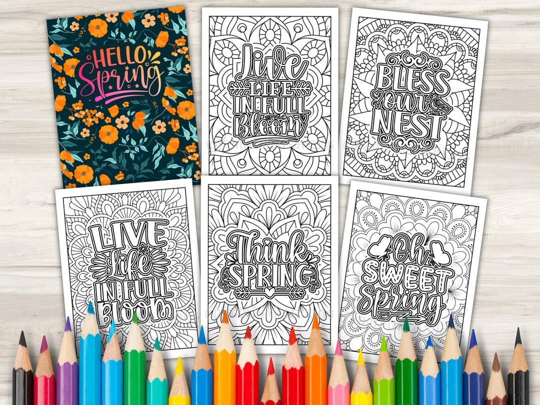 Hello Spring Coloring Pages for Adults Printable Flowers - Etsy