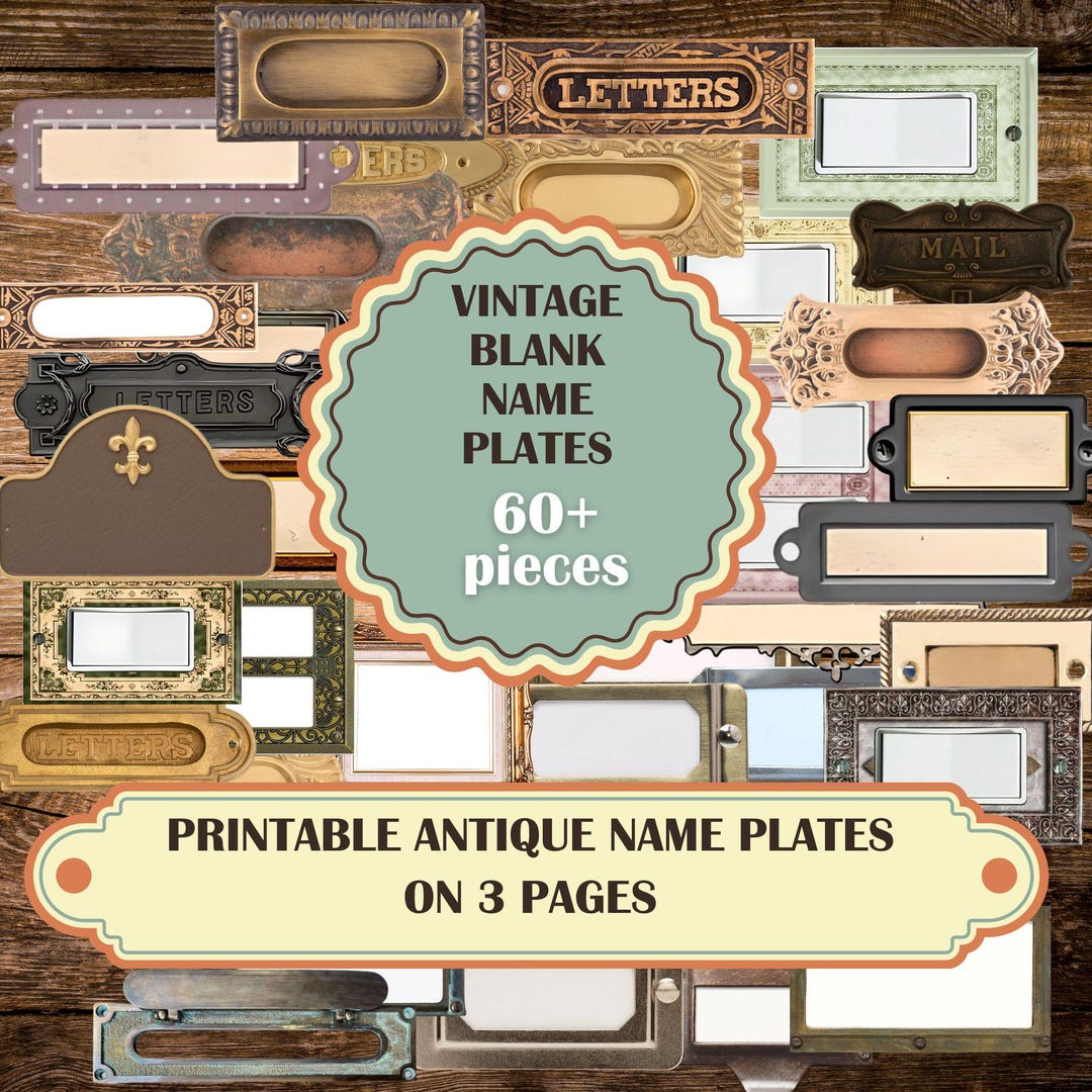 Vintage Blank Name Plates Printable, Downloadable Antique Name Plates ...