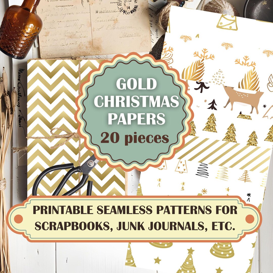 Gold Christmas Seamless Patterns, Scrapbook Paper (digital Download ...
