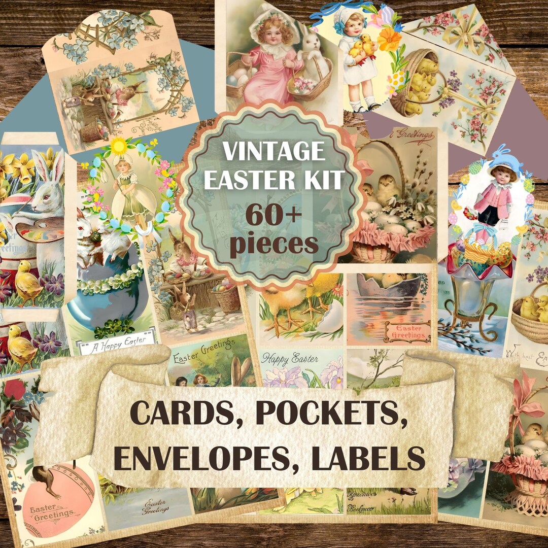 Printable Vintage Easter and Spring Pack, Postcards, Envelopes, Pockets ...