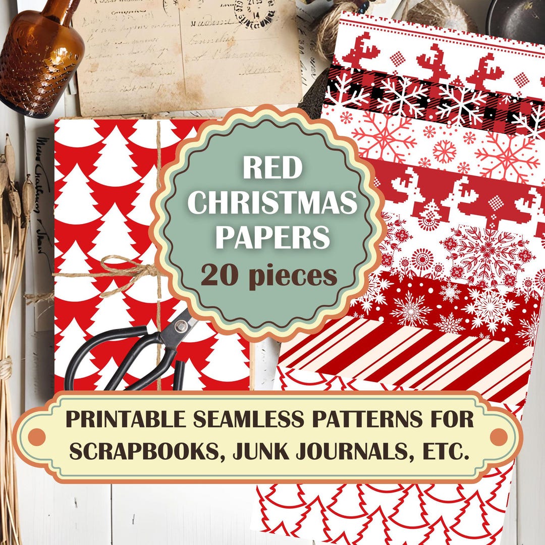 Red Christmas Digital Paper, Seamless Xmas Patterns (digital Download ...