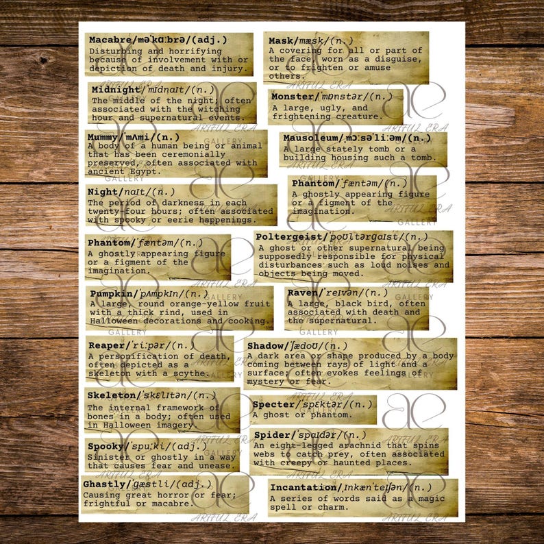 Halloween Dictionary Word Tags: Printable Vintage Labels (digital ...
