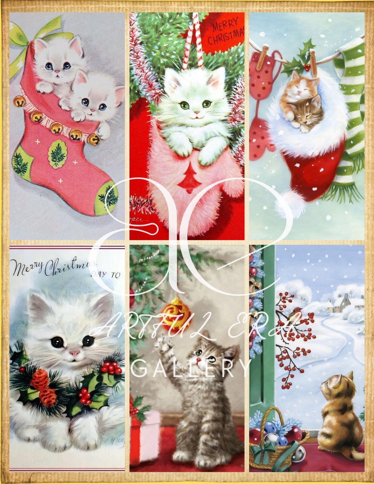 44 Pieces Christmas Vintage Cats Kitten Sheets Stamps Greeting Cards ...