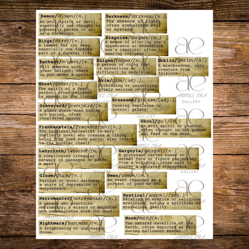 Halloween Dictionary Word Tags: Printable Vintage Labels (digital ...