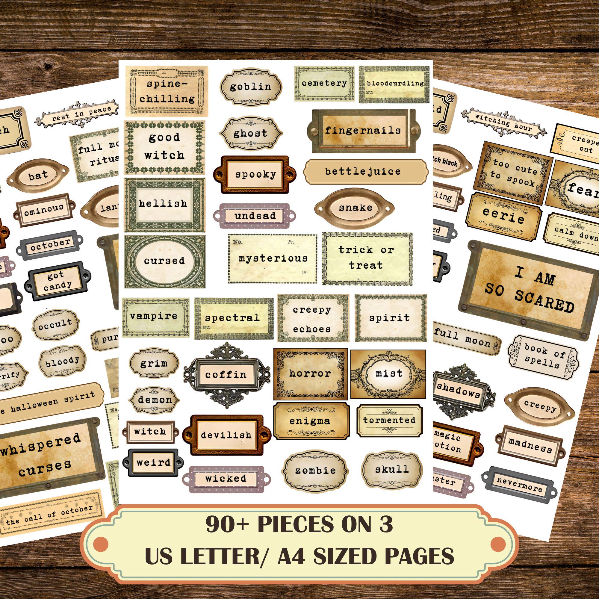 Spooky Halloween Word Tags: Vintage Printable Labels (90+ Pieces ...
