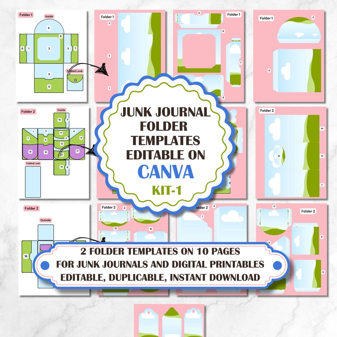 Canva Junk Journal Folder Templates, 2 Folio Templates Editable on ...