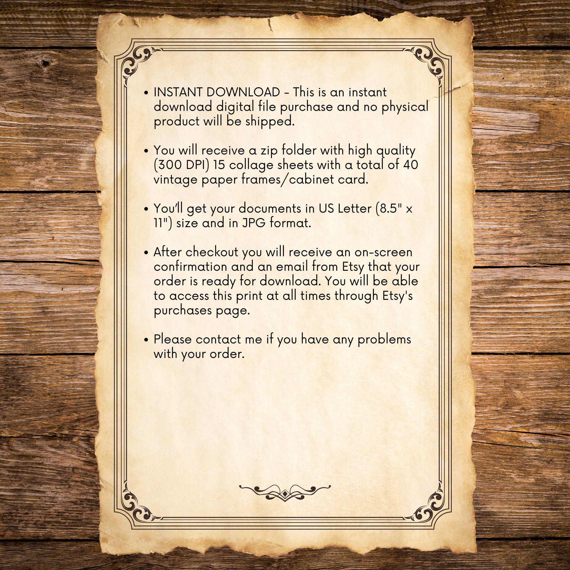 Vintage Photo Frames Printable: Antique Paper Ephemera (digital ...