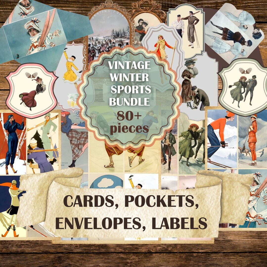 Vintage Winter Sports Bundle Postcards, Envelopes, Pockets and Tags ...