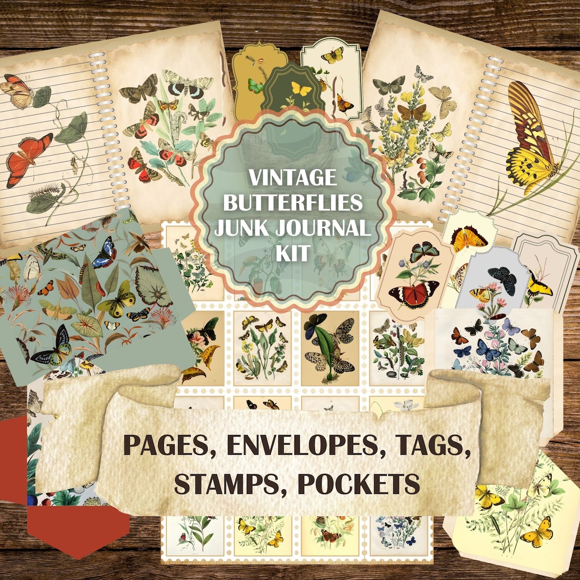Printable Vintage Butterfly Junk Journal Kit: Ephemera Pages (digital ...