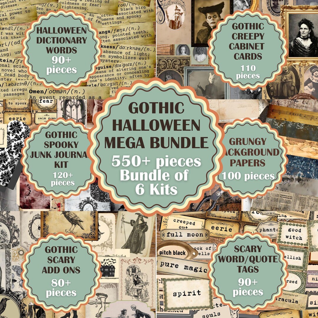 Gothic Scary Mega Bundle, Printable Halloween Junk Journal Kit, Vintage ...