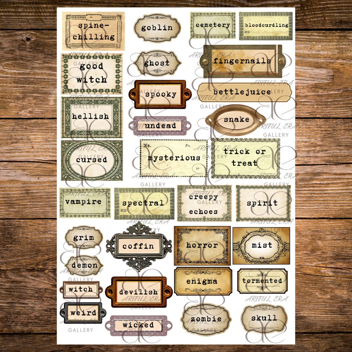 Spooky Halloween Word Tags: Vintage Printable Labels (90+ Pieces ...
